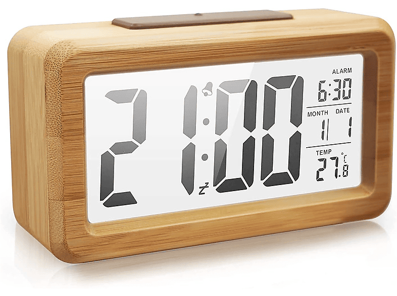 KKVOGMLE Holzoptik Sensor Nachtlicht Datum Temp Digitaler Wecker ...