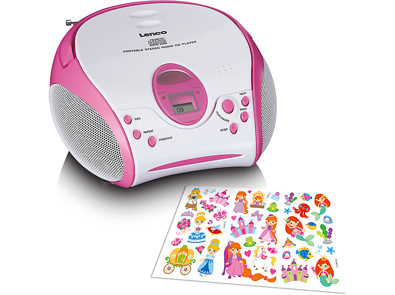 LENCO SCD-24PK kids Draagbare stereo FM radio met CD-speler Wit-Roze ...
