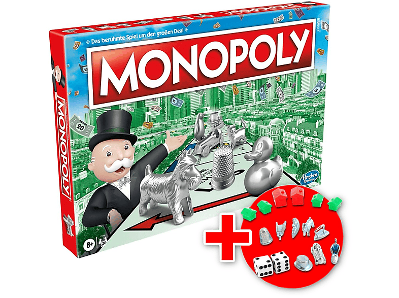 HASBRO Monopoly - Classic inkl. EXTRA Set mit Figuren, Würfeln, Häusern ...