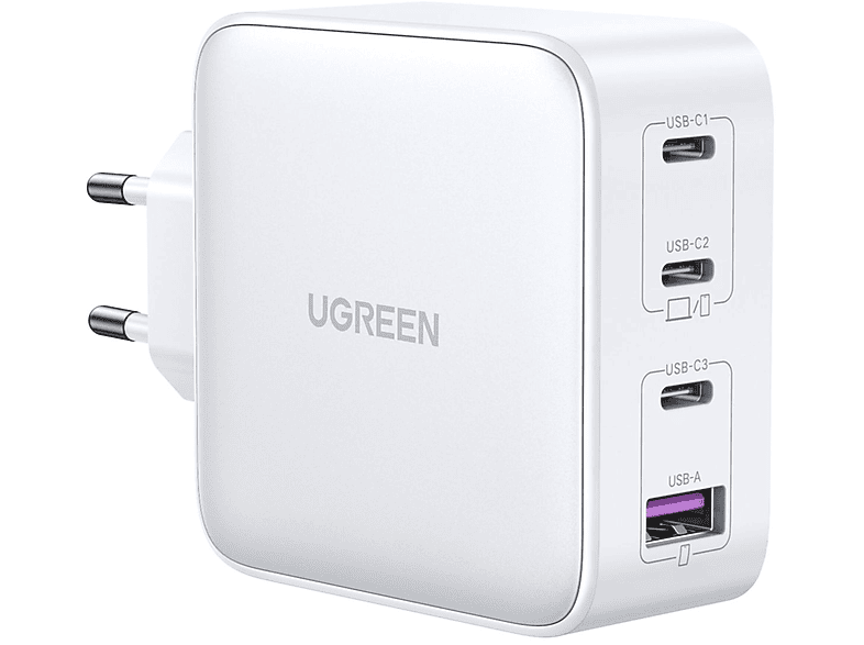 UGREEN USB-A+3xUSB-C 100W GaN Tech Fast Wall Charger EU USB-Ladegerät universal, -, weiß ...