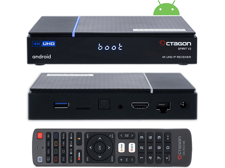 OCTAGON Spirit PRO 4K UHD HDR10+ Smart Android TV OTT IP 4K UHD IP Receiver (Schwarz) | MediaMarkt