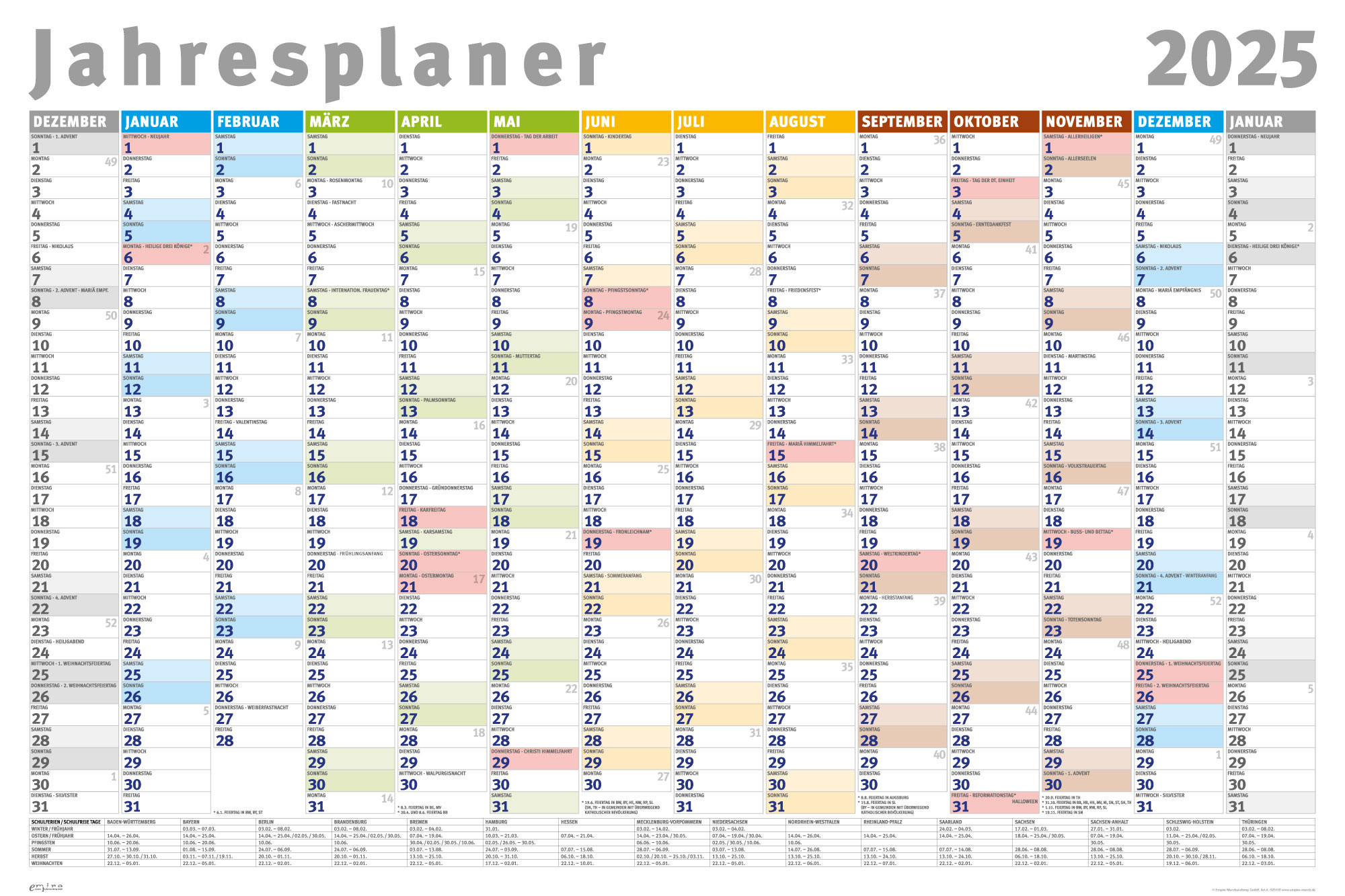 Jahresplaner | Wandplaner - 2025 - 14 Monate gefaltet | MediaMarkt
