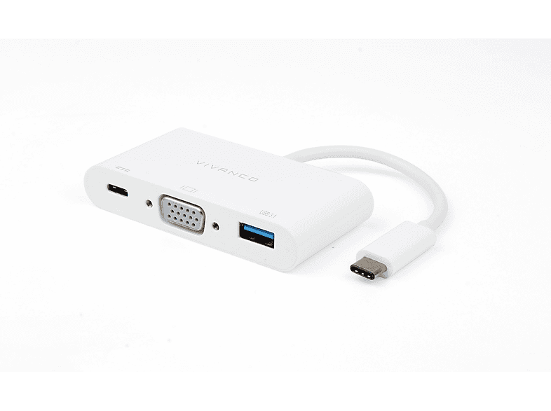 VIVANCO 34294 USB-C VGA ADAPTER+CHARGER+HUB, USB Hub, Weiß | MediaMarkt