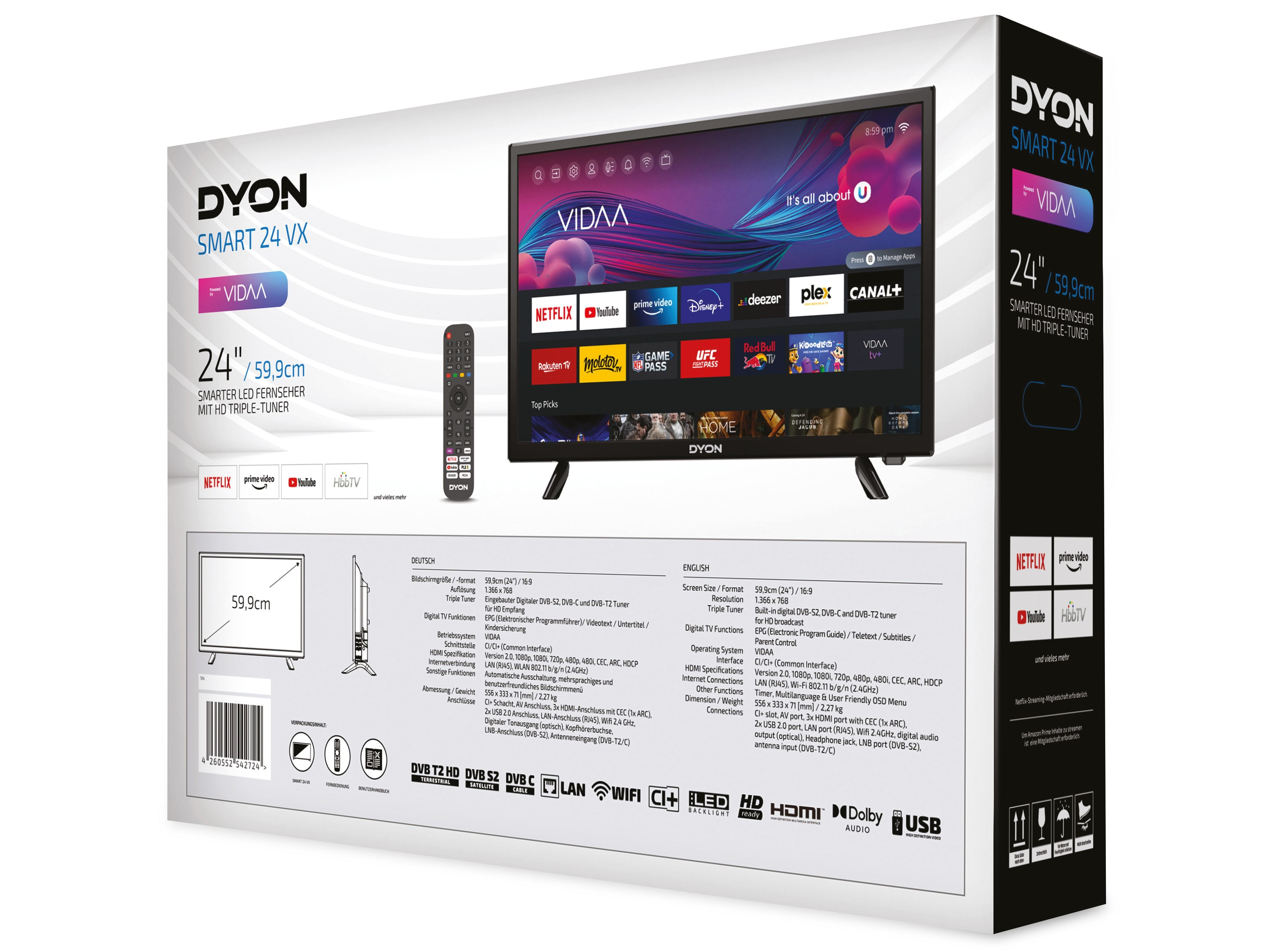DYON Smart 24 VX Smart-LED-TV (Flat, 24 Zoll / 60,96 cm, HD, SMART TV ...