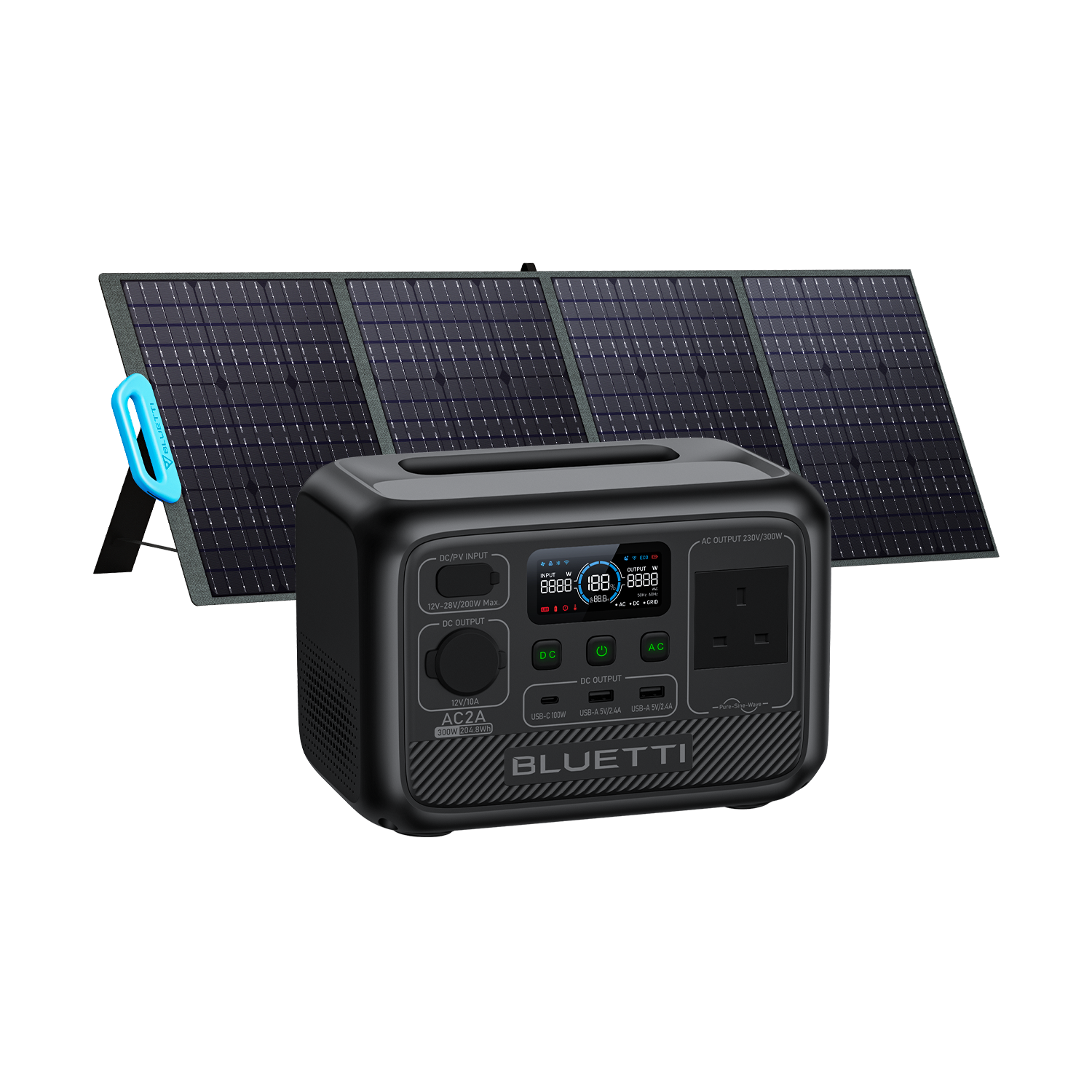 BLUETTI BLUETTI Tragbare Powerstation AC2A mit PV200 Solarpanel, 204Wh/300W AC Ausgang Powerbank ...