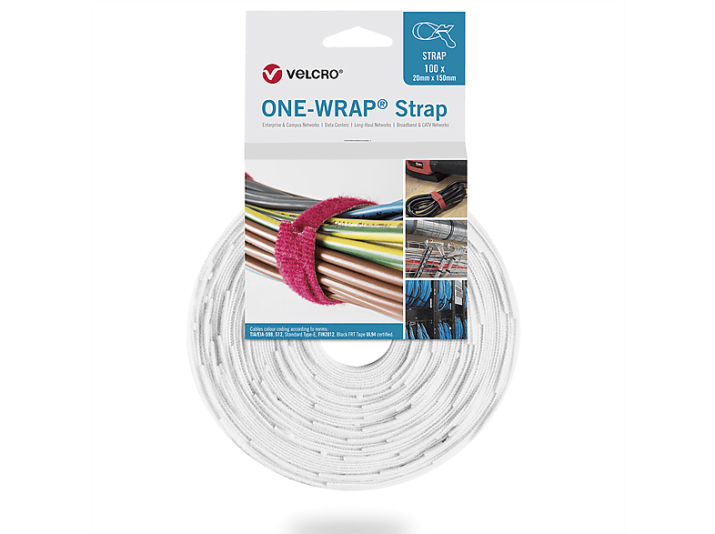 VELCRO One Wrap® Strap 20mm x 150mm, 100 Stück Klettband, weiß | MediaMarkt