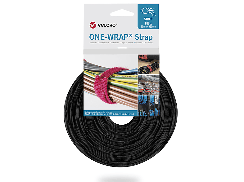 VELCRO One Wrap® Strap 25mm x 300mm, 100 Stück Klettband, schwarz ...