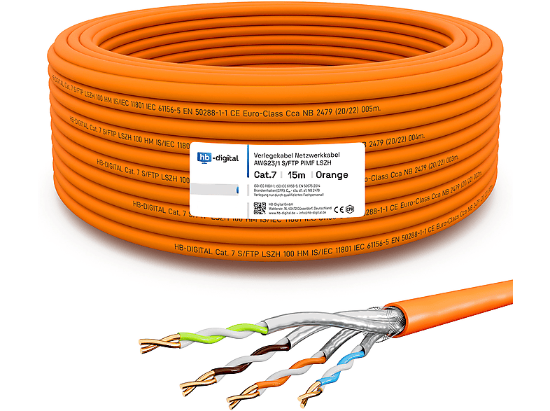 HB-DIGITAL CAT 7 Simplex S/FTP AWG23 LSZH, Netzwerkkabel, 15 m | MediaMarkt