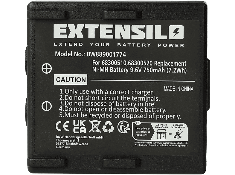 EXTENSILO kompatibel mit Abitron Nova, KH68300520.A, Ergo Akku, NiMH ...