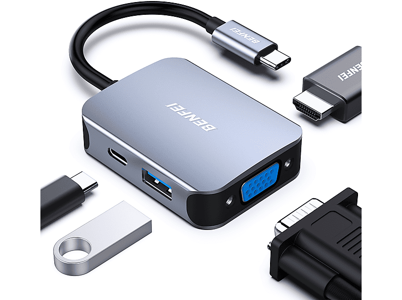 BENFEI BENFEI USB C HUB 4in1 mit 4K HDMI/ 1080P VGA/ 5Gbps USB 3.0 Data ... BENFEI BENFEI USB C HUB 4in1 mit 4K HDMI/ 1080P VGA/ 5Gbps USB 3.0 Data ...