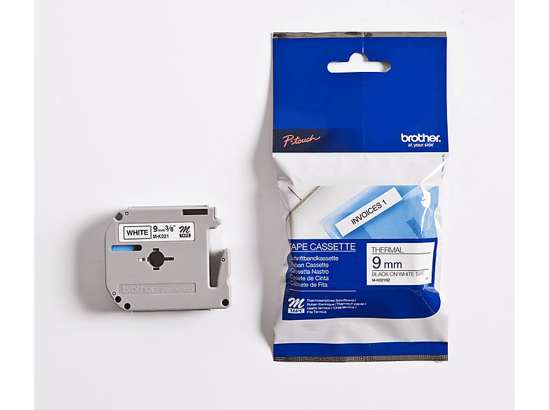 BROTHER M-K221 WEISS/SCHW 9MM (8M) Schriftband Schwarz auf Weiß ...