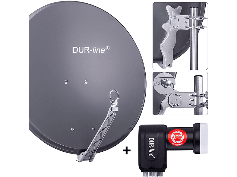 DUR-LINE Select 75/80 Anthrazit Alu Sat Antenne mit Quad LNB Sat Anlage (75 cm, Quad LNB ...