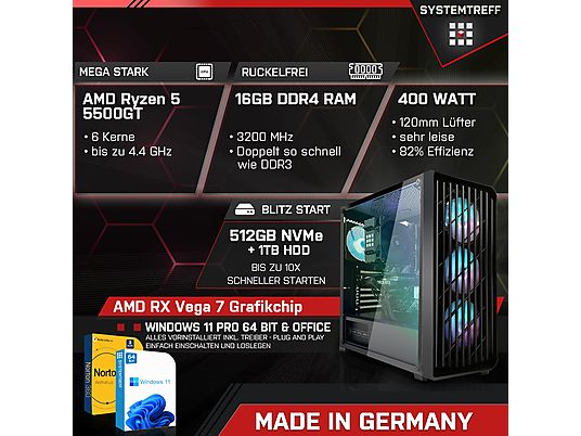 SYSTEMTREFF Basic Gaming Komplett AMD Ryzen 5 5500GT, Komplett PC mit ... SYSTEMTREFF Basic Gaming Komplett AMD Ryzen 5 5500GT, Komplett PC mit ...