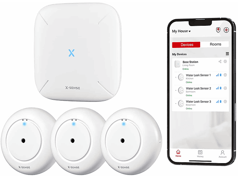 X-SENSE SBS50 Intelligente Basisstation mit SWS51 3er Pack Wassermelder, Wifi, Weiß | MediaMarkt