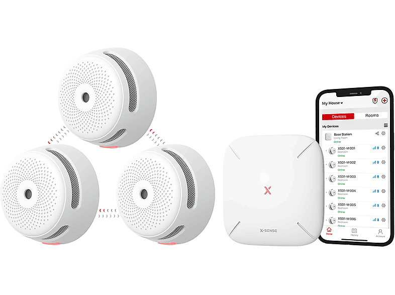 X-SENSE SBS50 Basisstation mit XS01-M 3er Pack Rauchmelder Weiß ...