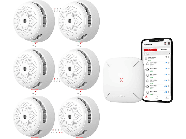 X-SENSE SBS50 Basisstation mit XS01-M 6er Pack Rauchmelder Weiß | MediaMarkt