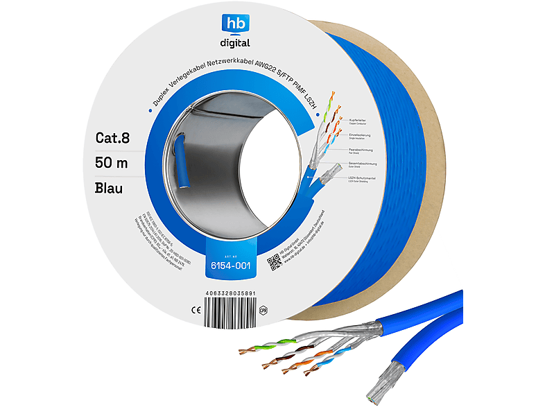 HB-DIGITAL CAT 8 Kabel Duplex S/FTP max.2000 MHz AWG22 LSZH ...
