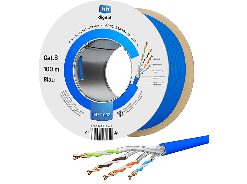 HB-DIGITAL CAT 8 Ethernet max.2000 MHz S/FTP AWG22 LSZH CAT.8 ...