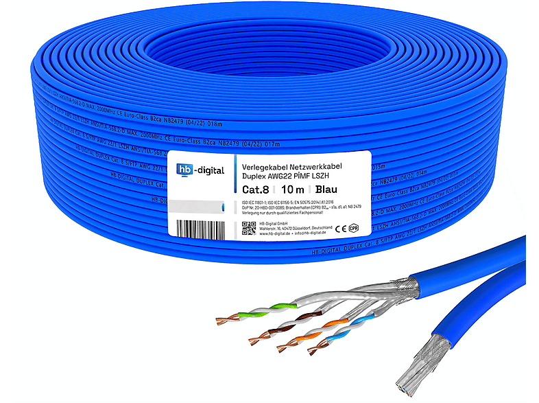 HB-DIGITAL CAT 8 Kabel Duplex S/FTP max.2000 MHz AWG22 LSZH ...