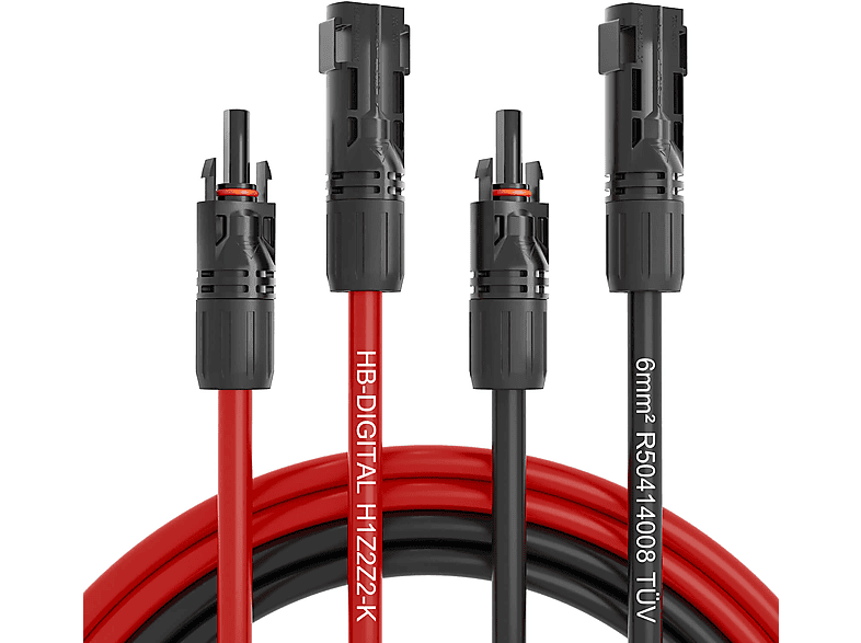HB-DIGITAL 2x 2m Solar Verlängerung 6mm2 IP68 mit Stecker Solarkabel ...