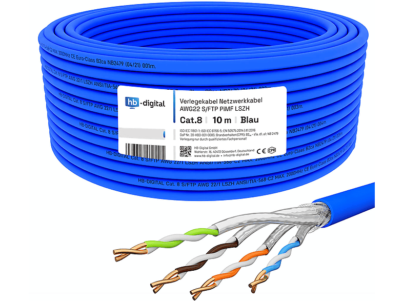 HB-DIGITAL CAT 8 Ethernet max.2000 MHz S/FTP AWG22 LSZH CAT.8 ...