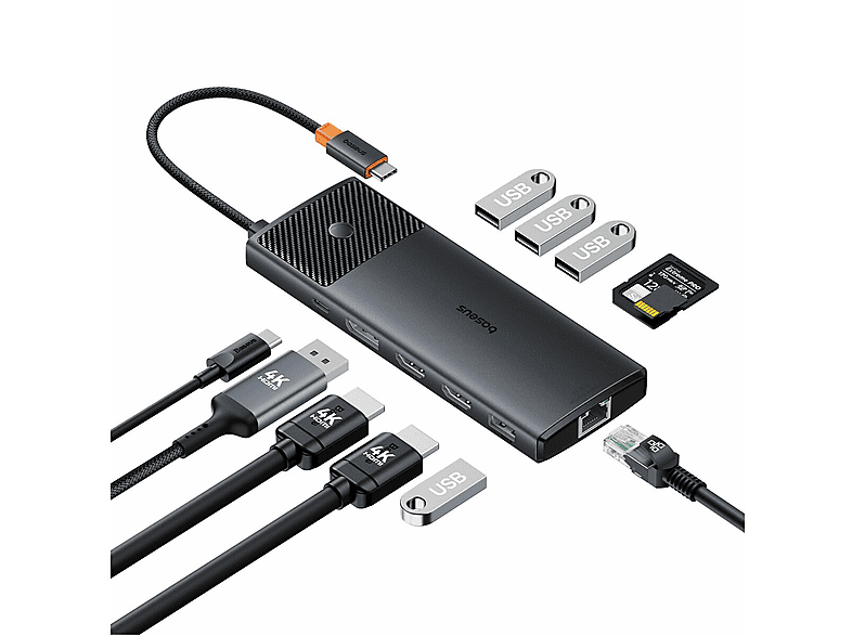 BASEUS 11in1 Metal Gleam Series II, USB Hub, Schwarz | SATURN