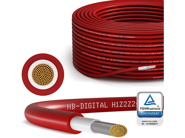 HB-DIGITAL H1Z2Z2-K Photovoltaik 50m rot 6mm2 Solarkabel | SATURN