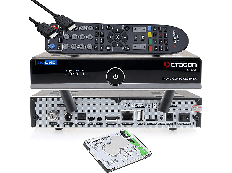 OCTAGON SF8008 4K UHD E2 DVB-S2X & DVB-C/T2 Receiver + 1TB 4K UHD Combo ...