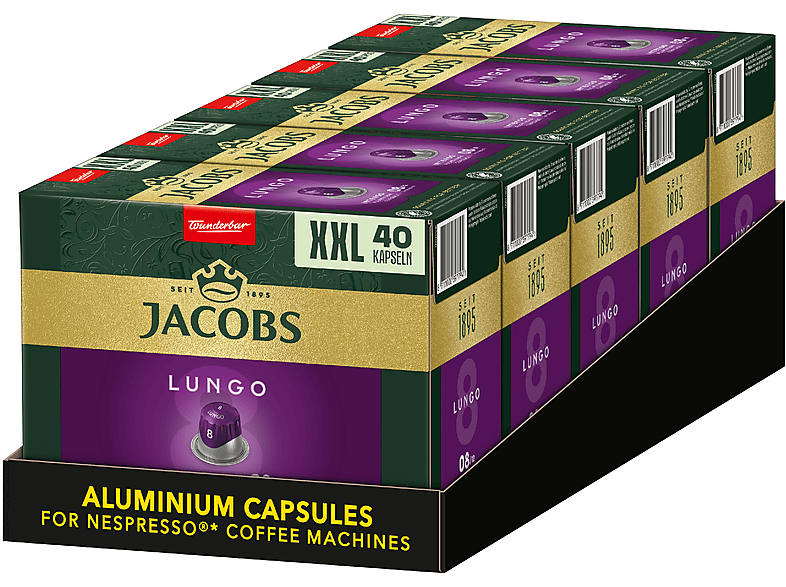 JACOBS Lungo 8 Intenso XXL-Pack 5 x 40 Kaffeekapseln (Nespresso System ...