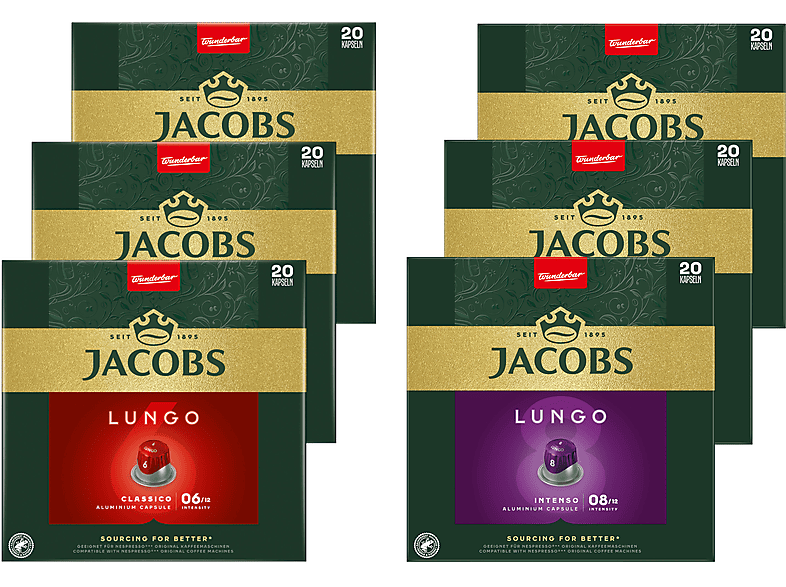 JACOBS Lungo 6 Classico + Lungo 8 Intenso - 120 Kaffeekapseln ...