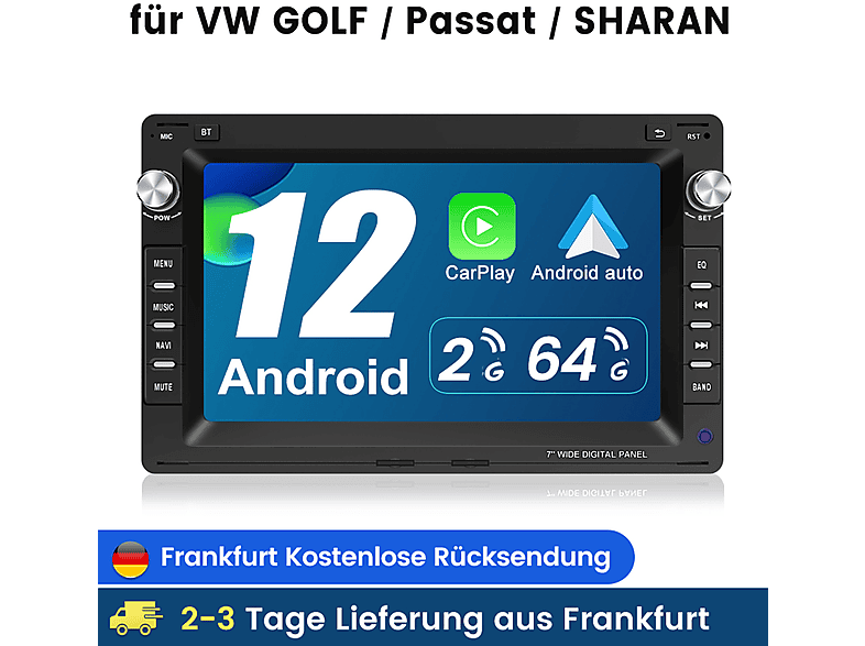JUNSUN VW Polo 9N Golf 4 Passat B5 GPS CarPlay Autoradio, FM, Black | SATURN