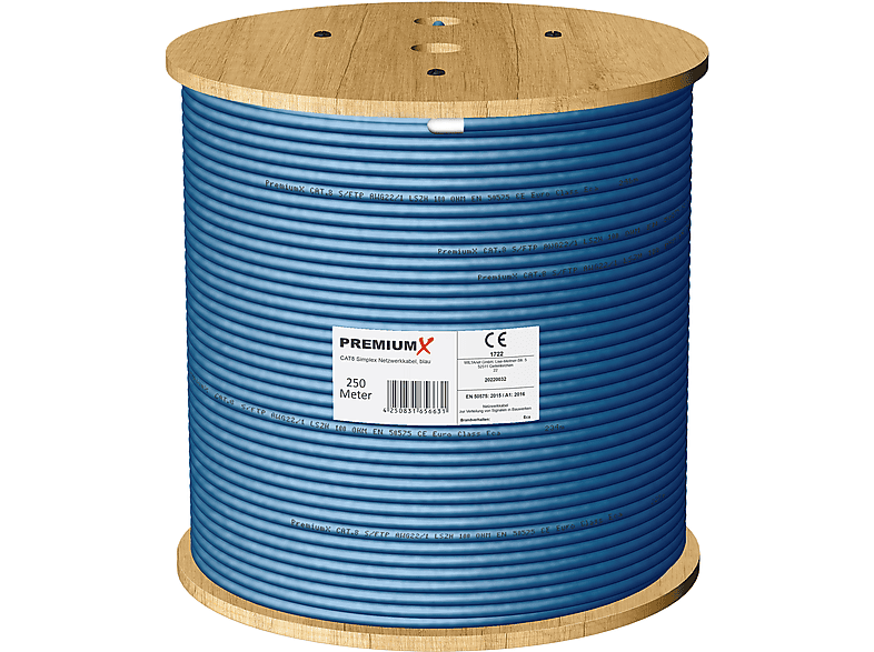 PREMIUMX 250m CAT 8 Netzwerkkabel Simplex LAN Kabel Ethernet Datenkabel ...