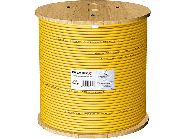 PREMIUMX 250m CAT 7A Netzwerkkabel Simplex LAN Kabel Ethernet ...