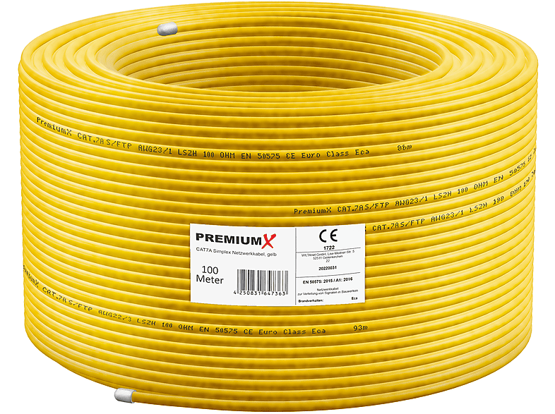 PREMIUMX 100m CAT 7A Netzwerkkabel Simplex LAN Kabel Ethernet ...