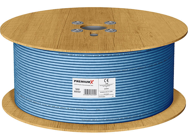 PREMIUMX 500m CAT 8 Netzwerkkabel Simplex LAN Kabel Ethernet Datenkabel ...