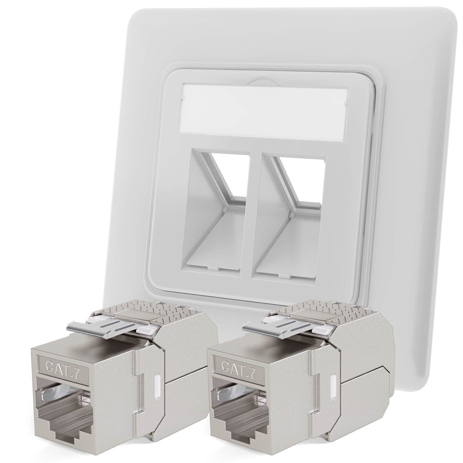 HB-DIGITAL 2 Port CAT 7 Keystone RJ45 Unterputz RAL9003 Netzwerkdose ...