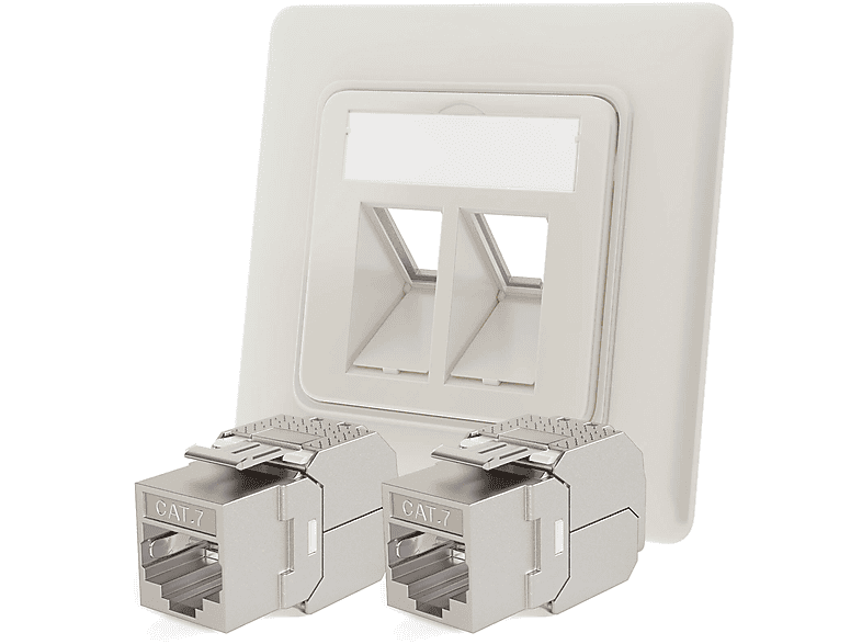 HB-DIGITAL Netzwerkdose mit Cat 7 Keystone Module reinweiß (RAL 9010) 2 ...