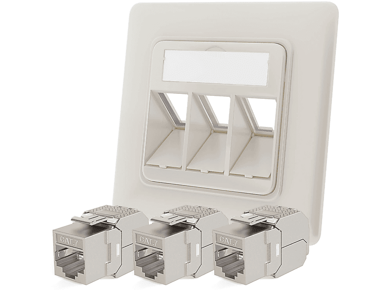 HB-DIGITAL 3 Port CAT 7 Keystone RJ45 Unterputz RAL9010 Netzwerkdose ...