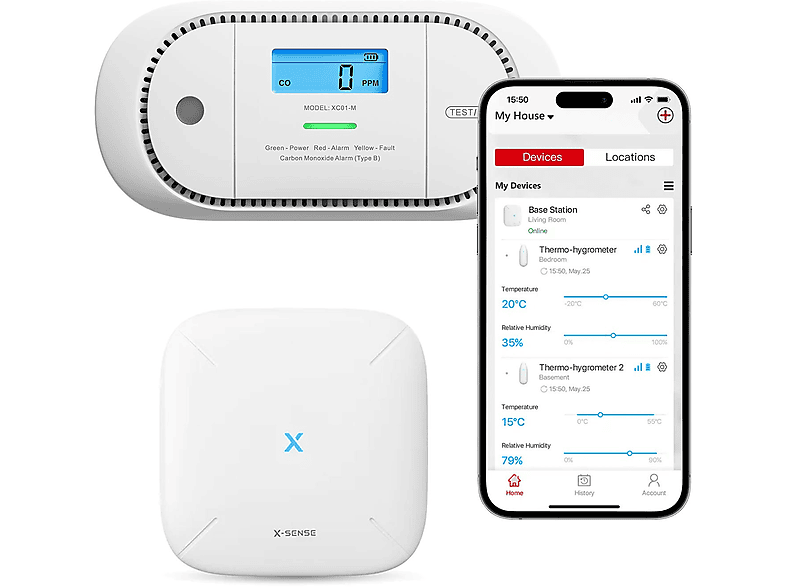 X-SENSE SBS50 Intelligente Basisstation + XC01-M Kohlenmonoxid-Detektor Weiß | MediaMarkt