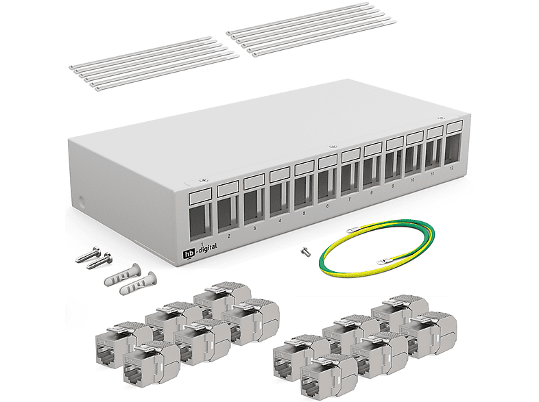 HB-DIGITAL 12 Port mit Keystone Module Cat 7 Netzwerk Patchpanel | SATURN