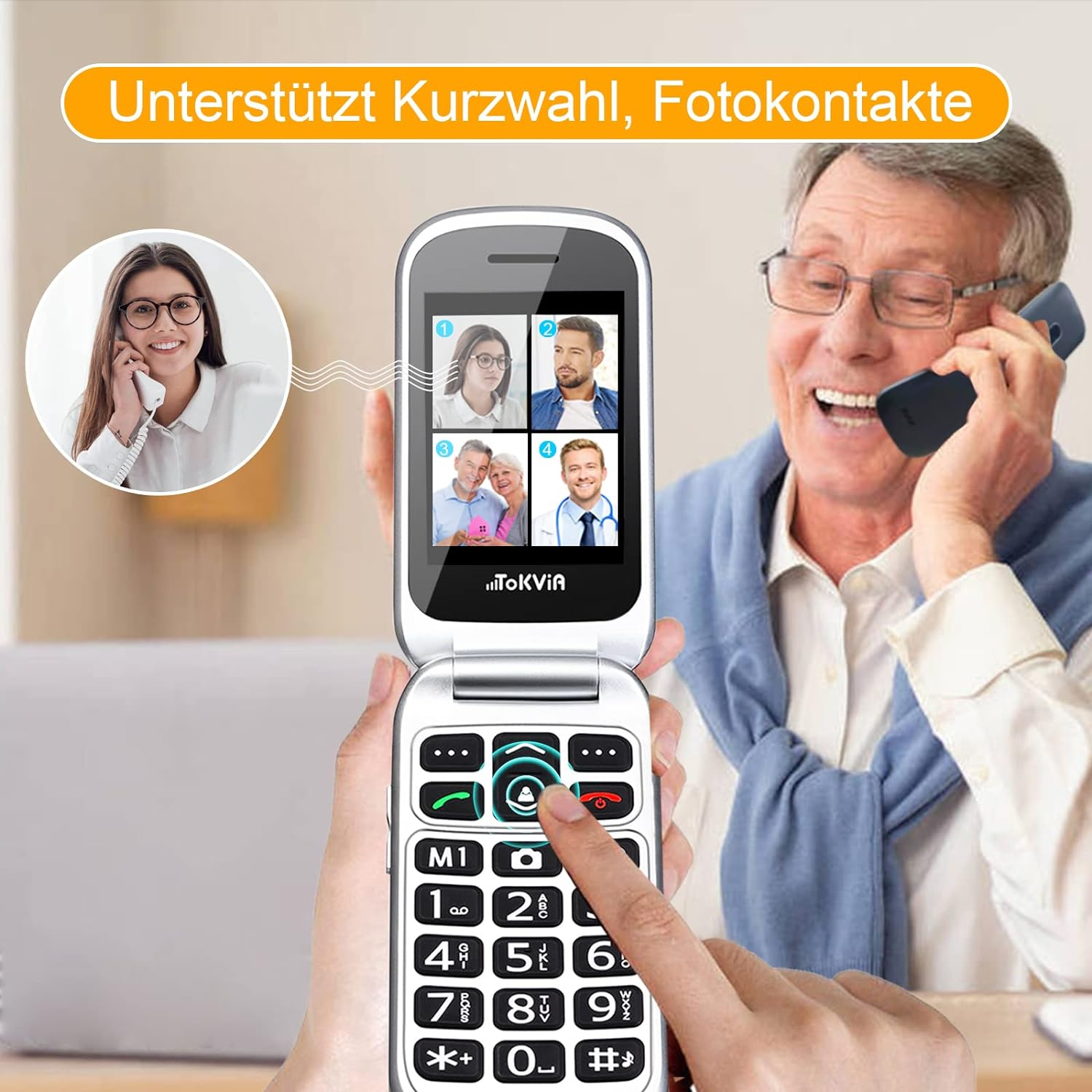 TOKVIA T201 Seniorenhandy mit Notruftaste & große Tasten Klapphandy ...