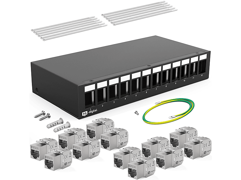 HB-DIGITAL 12 Port mit 12x Keystone Module Cat 8 Netzwerk Patchpanel ...