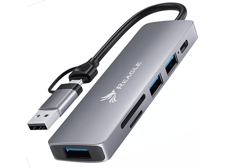 Hub | 6 en 1 USB 3.2 GEN1 REAGLE, Plata y negro | MediaMarkt