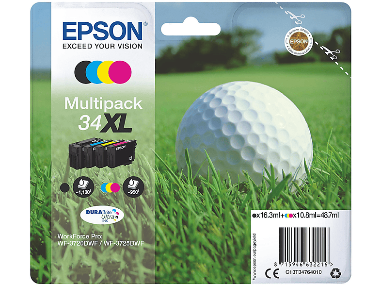 EPSON 34XL DuraBrite Multipack- Zwart, Cyaan Blauw, Geel, Magenta Zwart ...
