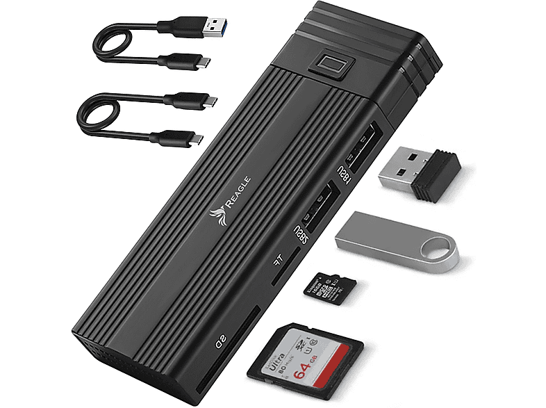 Caja disco duro | NVME SATA M.2 SSD HUB Caja USB-C 3.1 M2 REAGLE, Negro ...