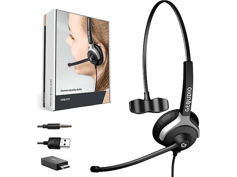 GEQUDIO Headset 1-Ohr mit USB-A, USB-C und 3,5mm Klinke, Over-ear ...