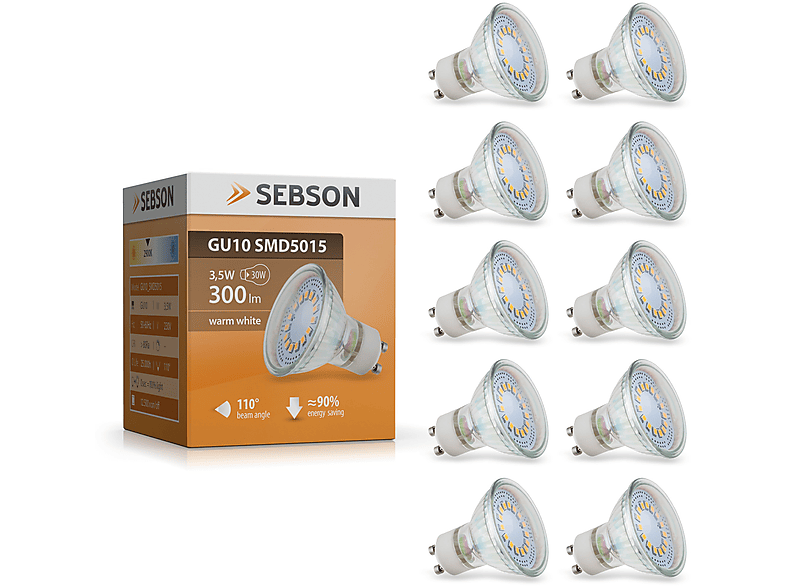 SEBSON Lampe GU10 - 10er Set - 3,5W 300lm Strahler 230V LED ... SEBSON Lampe GU10 - 10er Set - 3,5W 300lm Strahler 230V LED ...