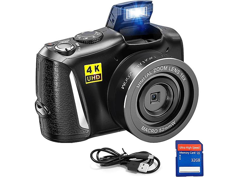 LINGDA 4K 60FPS Ultra HD 48 Megapixel Digitalkamera mit Akku, 32g ...