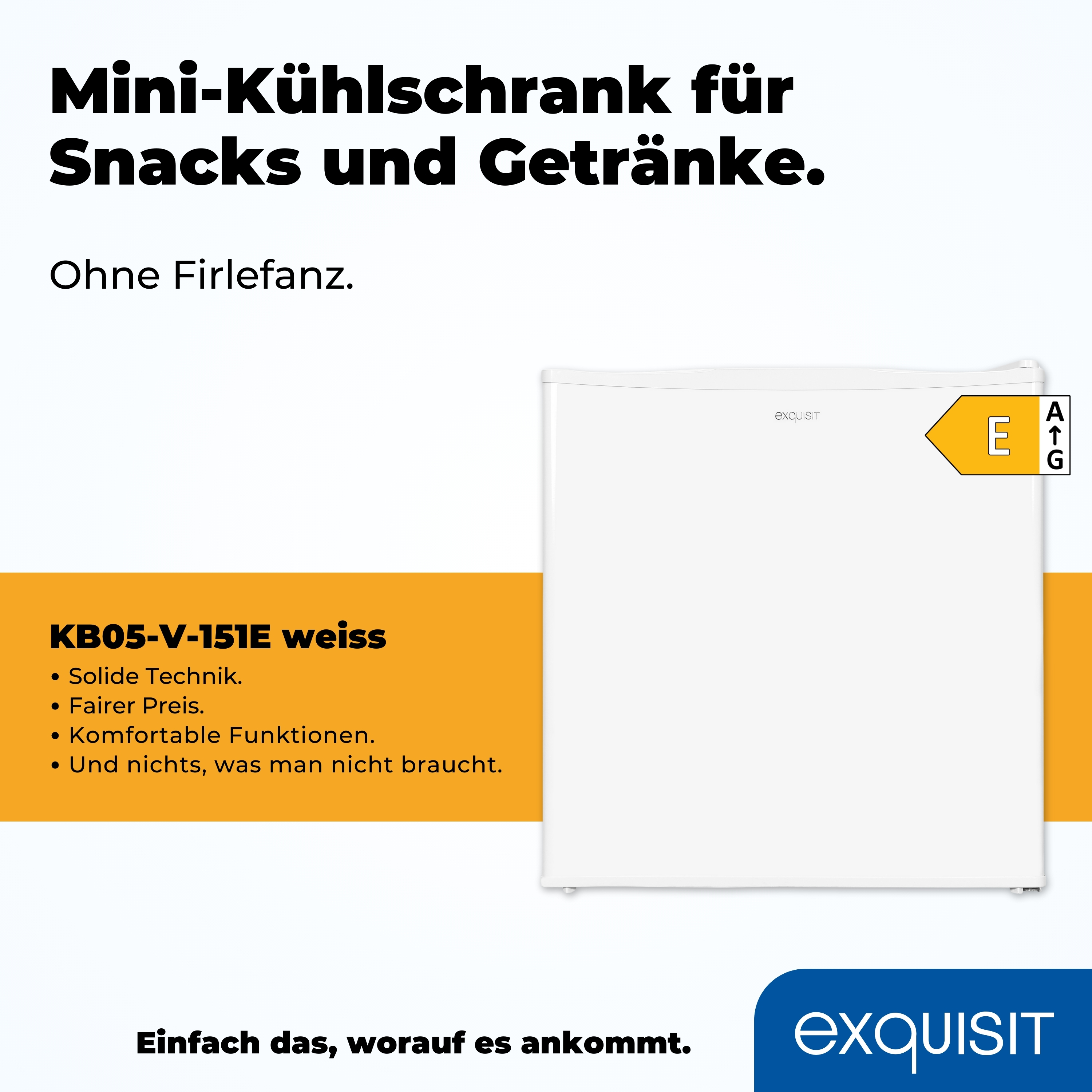 EXQUISIT KB05-V-151E Mini Kühlschrank (E, 495 mm hoch, Weiß) | MediaMarkt