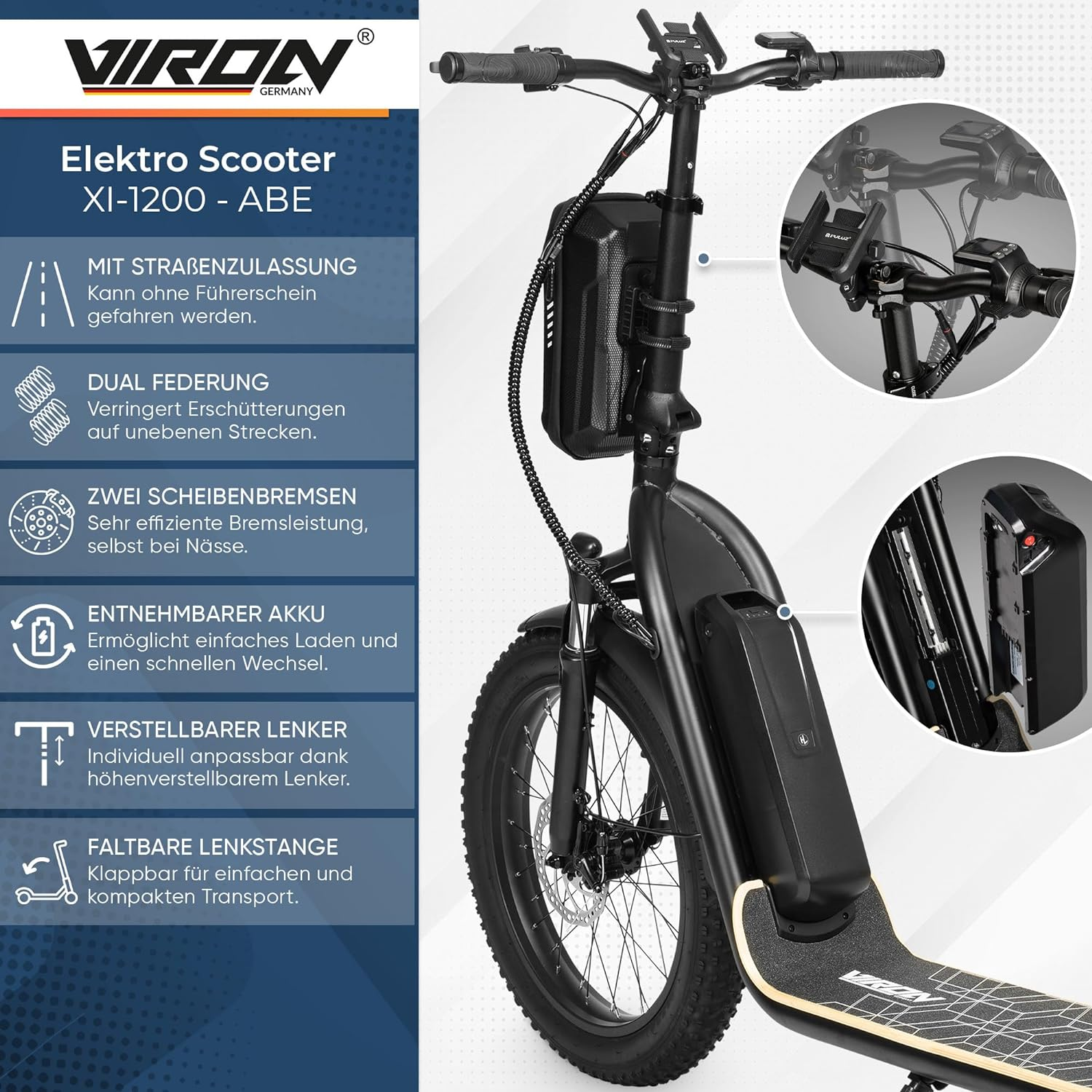 VIRON XI-1200-S mit Straßenzulassung E-Scooter (20 Zoll, Schwarz) | MediaMarkt